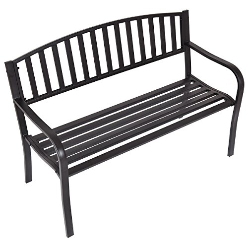 Tangkula 50 Inch Outdoor Steel Garden Bench Park Bench, Patio Chair Garden Bench with High Back & Rustproof Armrests, Ideal Bench for Lawn, Yard, Porch, Deck & Poolside