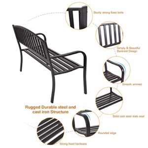 Tangkula 50 Inch Outdoor Steel Garden Bench Park Bench, Patio Chair Garden Bench with High Back & Rustproof Armrests, Ideal Bench for Lawn, Yard, Porch, Deck & Poolside