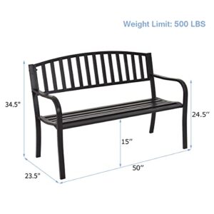 Tangkula 50 Inch Outdoor Steel Garden Bench Park Bench, Patio Chair Garden Bench with High Back & Rustproof Armrests, Ideal Bench for Lawn, Yard, Porch, Deck & Poolside