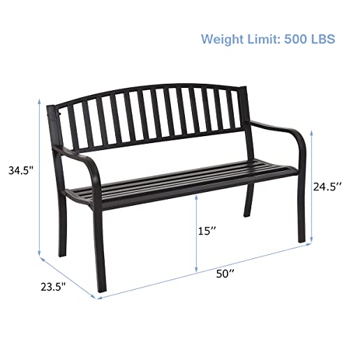 Tangkula 50 Inch Outdoor Steel Garden Bench Park Bench, Patio Chair Garden Bench with High Back & Rustproof Armrests, Ideal Bench for Lawn, Yard, Porch, Deck & Poolside