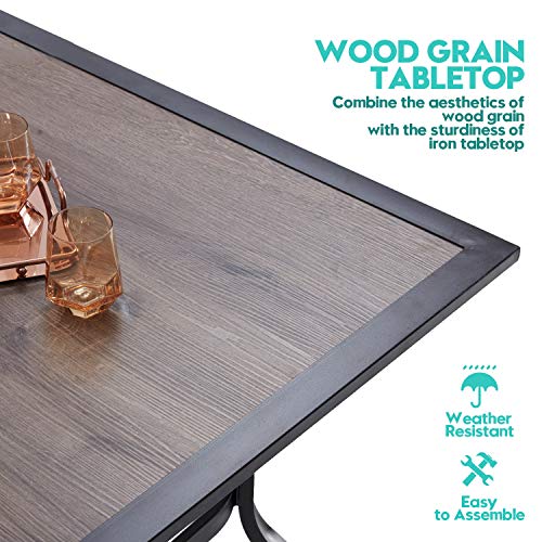 VICLLAX Square Patio Dining Table for 4, Outdoor Dining Table with Umbrella Hole, Outdoor Patio Table with Wood Grain Tabletop for Garden (Walnut)