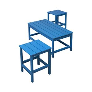 WO 3 PC Set - 2pcs Side/End Square Table and 1pc Coffee/Center Table for Adirondack Chair, All Weather and UV Resistant, HDPE for Outdoor, Patio, Backyard, Porch, Garden, Pacific Blue