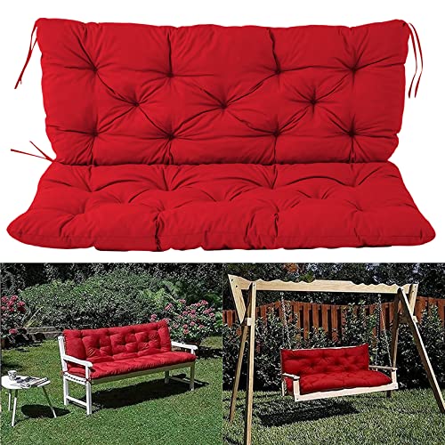 AvgnLxqe Outdoor Swing Cushions with Backrest,2-3 Seater Waterproof Soft Replacement Cushion with Tie,Garden Bench Cushion Thick Swing Pad for Patio Loveseat/Bench (red 59 * 39.3 * 3.9in)