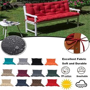 AvgnLxqe Outdoor Swing Cushions with Backrest,2-3 Seater Waterproof Soft Replacement Cushion with Tie,Garden Bench Cushion Thick Swing Pad for Patio Loveseat/Bench (red 59 * 39.3 * 3.9in)