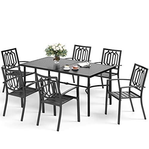 SUNSHINE VALLEY Outdoor Dining Sets 7 PCS, Patio Dining Chairs 6 PCS Metal Material 66.9X 38x29.1 Rounded Support Dining Table with 1.57” Umbrella Hole for Outdoor Kitchen Lawn Garden,Bistro,Deck.