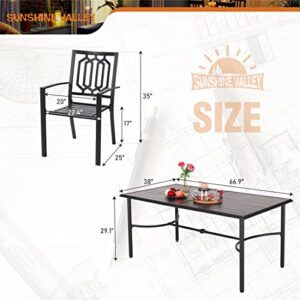 SUNSHINE VALLEY Outdoor Dining Sets 7 PCS, Patio Dining Chairs 6 PCS Metal Material 66.9X 38x29.1 Rounded Support Dining Table with 1.57” Umbrella Hole for Outdoor Kitchen Lawn Garden,Bistro,Deck.