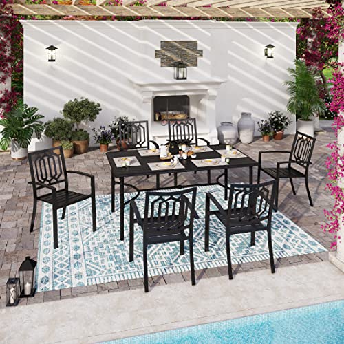 SUNSHINE VALLEY Outdoor Dining Sets 7 PCS, Patio Dining Chairs 6 PCS Metal Material 66.9X 38x29.1 Rounded Support Dining Table with 1.57” Umbrella Hole for Outdoor Kitchen Lawn Garden,Bistro,Deck.