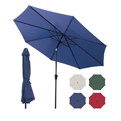 Nuu Garden 10 ft Outdoor Aluminum Patio Umbrella, 8 Ribs Market Umbrella with Push Button Tilt and Crank, Blue