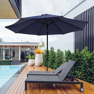 Nuu Garden 10 ft Outdoor Aluminum Patio Umbrella, 8 Ribs Market Umbrella with Push Button Tilt and Crank, Blue