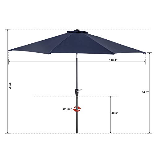 Nuu Garden 10 ft Outdoor Aluminum Patio Umbrella, 8 Ribs Market Umbrella with Push Button Tilt and Crank, Blue