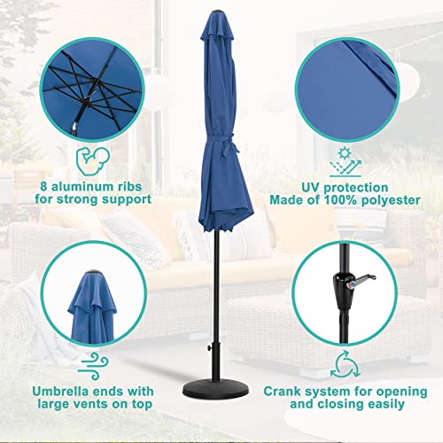 Nuu Garden 10 ft Outdoor Aluminum Patio Umbrella, 8 Ribs Market Umbrella with Push Button Tilt and Crank, Blue