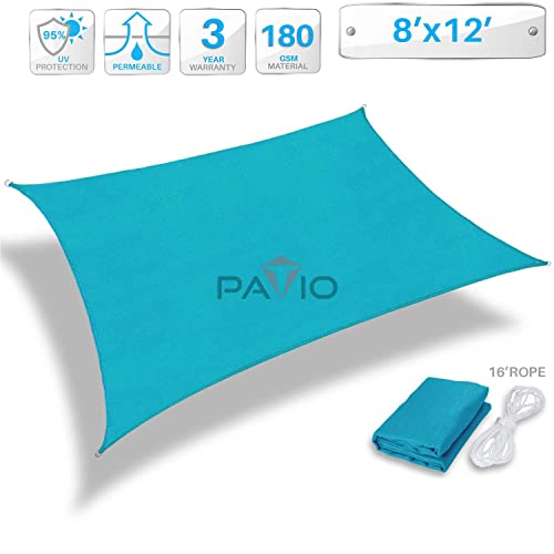 Patio Paradise 8' x 12' Turquoise Sun Shade Sail Rectangle Canopy UV Block Awning Heavy Duty Commercial Grade for Patio Backyard Lawn Garden Outdoor Activities