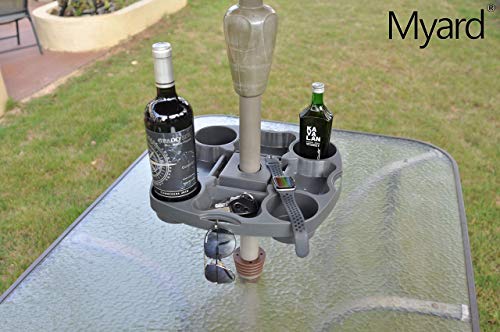 Myard Umbrella Table Tray 15 Inches for Beach, Patio, Garden, Swimming Pool with 4 Drink Holder, 4 Holes Bundle with Umbrella Cone Wedge Spacer fits Patio Table Hole Opening or Base 1.8 to 2.4 Inch