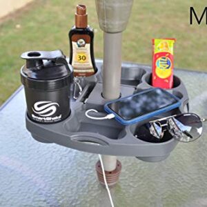 Myard Umbrella Table Tray 15 Inches for Beach, Patio, Garden, Swimming Pool with 4 Drink Holder, 4 Holes Bundle with Umbrella Cone Wedge Spacer fits Patio Table Hole Opening or Base 1.8 to 2.4 Inch