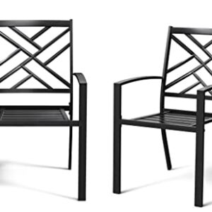 Bigroof Outdoor Patio Dining Chairs Set of 2, Metal Stackable Bistro Deck Chairs Support 300LB All-Weather Patio Furniture for Backyard, Deck, Patio, Lawn & Garden (2) (2, black1)