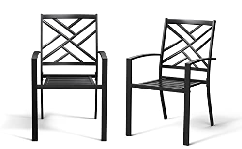 Bigroof Outdoor Patio Dining Chairs Set of 2, Metal Stackable Bistro Deck Chairs Support 300LB All-Weather Patio Furniture for Backyard, Deck, Patio, Lawn & Garden (2) (2, black1)