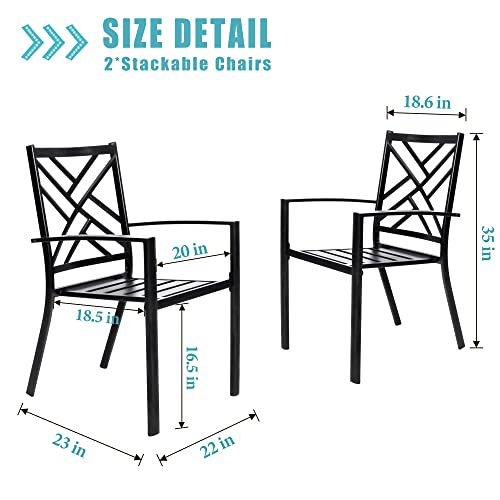 Bigroof Outdoor Patio Dining Chairs Set of 2, Metal Stackable Bistro Deck Chairs Support 300LB All-Weather Patio Furniture for Backyard, Deck, Patio, Lawn & Garden (2) (2, black1)