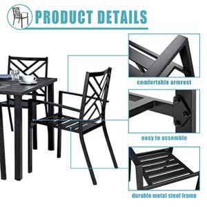 Bigroof Outdoor Patio Dining Chairs Set of 2, Metal Stackable Bistro Deck Chairs Support 300LB All-Weather Patio Furniture for Backyard, Deck, Patio, Lawn & Garden (2) (2, black1)