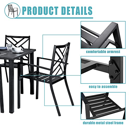 Bigroof Outdoor Patio Dining Chairs Set of 2, Metal Stackable Bistro Deck Chairs Support 300LB All-Weather Patio Furniture for Backyard, Deck, Patio, Lawn & Garden (2) (2, black1)