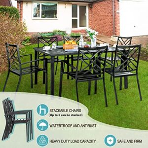 Bigroof Outdoor Patio Dining Chairs Set of 2, Metal Stackable Bistro Deck Chairs Support 300LB All-Weather Patio Furniture for Backyard, Deck, Patio, Lawn & Garden (2) (2, black1)