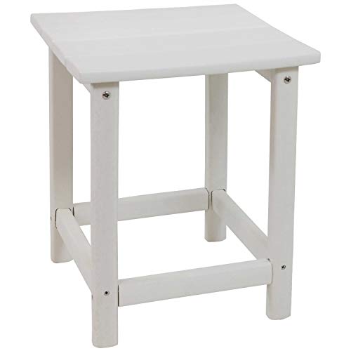 Sunnydaze All-Weather White Outdoor Side Table - Modern Square Adirondack Side Table - Stylish Patio Furniture Accessory - Perfect for Yard, Patio, Garden and Poolside