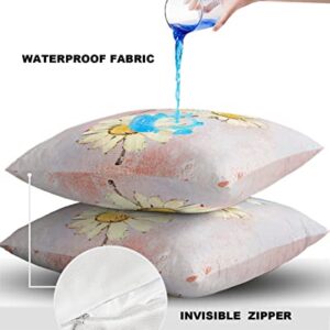 Outdoor Waterproof Throw Pillow Covers Daisy Flower Lumbar Pillowcases Oil Painting Abstract Decorative Outdoor Pillows Cushion Case Patio Pillows for Sofa Couch Bed Garden 16 x 16 Inches