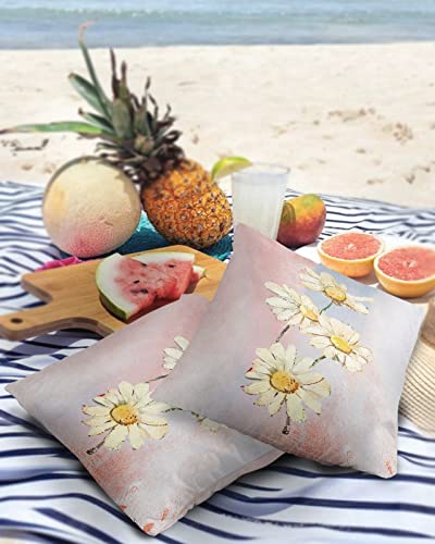 Outdoor Waterproof Throw Pillow Covers Daisy Flower Lumbar Pillowcases Oil Painting Abstract Decorative Outdoor Pillows Cushion Case Patio Pillows for Sofa Couch Bed Garden 16 x 16 Inches