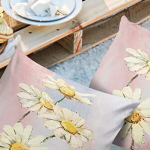 Outdoor Waterproof Throw Pillow Covers Daisy Flower Lumbar Pillowcases Oil Painting Abstract Decorative Outdoor Pillows Cushion Case Patio Pillows for Sofa Couch Bed Garden 16 x 16 Inches