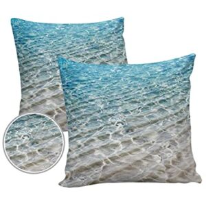 Vandarllin Outdoor Throw Pillows Covers 26X26 Set of 2 Waterproof Clear Sea Water Decorative Zippered Lumbar Cushion Covers for Patio Furniture, Blue Ocean Beach