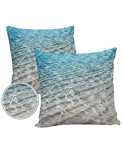 Vandarllin Outdoor Throw Pillows Covers 26X26 Set of 2 Waterproof Clear Sea Water Decorative Zippered Lumbar Cushion Covers for Patio Furniture, Blue Ocean Beach