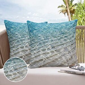 Vandarllin Outdoor Throw Pillows Covers 26X26 Set of 2 Waterproof Clear Sea Water Decorative Zippered Lumbar Cushion Covers for Patio Furniture, Blue Ocean Beach