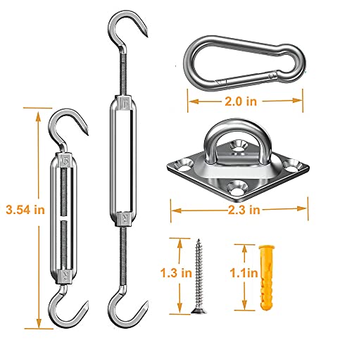 FOLUXING Shade Sail Hardware Kit for Rectangle or Square Sun Shade Sail Installation in Patio Lawn Garden, 304 Grade Stainless for Garden Outdoors(40Pcs)