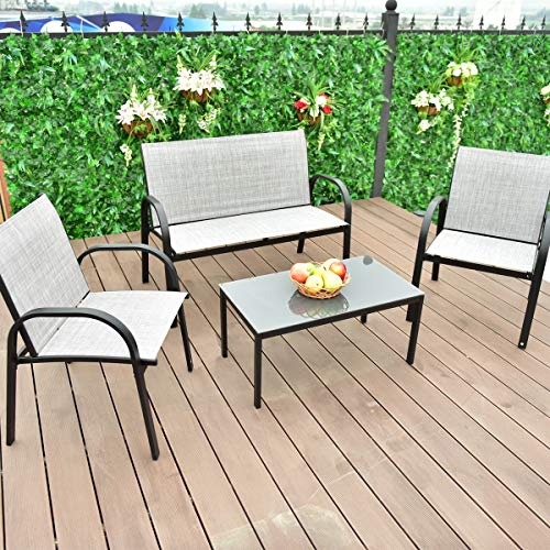 HAPPYGRILL 4 Pieces Patio Conversation Set Outdoor Furniture Set with Coffee Table for Garden Lawn Backyard