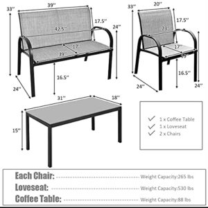 HAPPYGRILL 4 Pieces Patio Conversation Set Outdoor Furniture Set with Coffee Table for Garden Lawn Backyard