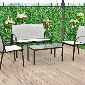 HAPPYGRILL 4 Pieces Patio Conversation Set Outdoor Furniture Set with Coffee Table for Garden Lawn Backyard