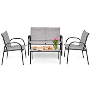 HAPPYGRILL 4 Pieces Patio Conversation Set Outdoor Furniture Set with Coffee Table for Garden Lawn Backyard