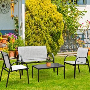 HAPPYGRILL 4 Pieces Patio Conversation Set Outdoor Furniture Set with Coffee Table for Garden Lawn Backyard