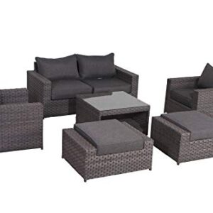 SunHaven Resin Wicker Outdoor Patio Furniture Set - 7 Piece Conversation Sectional Premium All Weather Gray Wicker Rattan, Aluminum Frame with Deluxe Fade Resistant Olefin Cushions (7 Piece Cromwell)