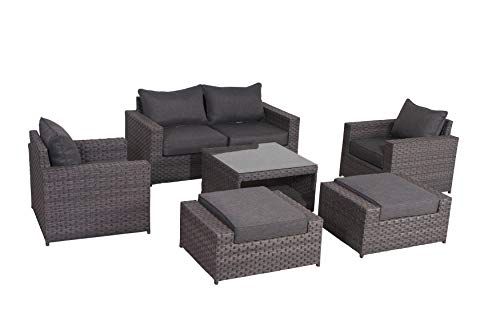 SunHaven Resin Wicker Outdoor Patio Furniture Set - 7 Piece Conversation Sectional Premium All Weather Gray Wicker Rattan, Aluminum Frame with Deluxe Fade Resistant Olefin Cushions (7 Piece Cromwell)