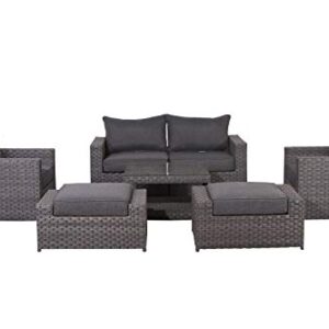 SunHaven Resin Wicker Outdoor Patio Furniture Set - 7 Piece Conversation Sectional Premium All Weather Gray Wicker Rattan, Aluminum Frame with Deluxe Fade Resistant Olefin Cushions (7 Piece Cromwell)