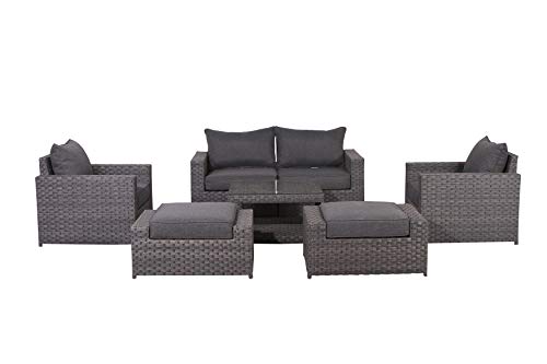 SunHaven Resin Wicker Outdoor Patio Furniture Set - 7 Piece Conversation Sectional Premium All Weather Gray Wicker Rattan, Aluminum Frame with Deluxe Fade Resistant Olefin Cushions (7 Piece Cromwell)