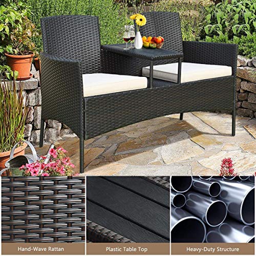 HAPPYGRILL Outdoor Patio Conversation Set with Cushions, Wicker Table Sofas Chair for Garden Lawn Backyard