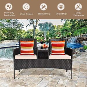 HAPPYGRILL Outdoor Patio Conversation Set with Cushions, Wicker Table Sofas Chair for Garden Lawn Backyard