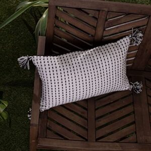 Foreside Home & Garden White with Black Tick Stripe 14X22 Hand Woven Filled Outdoor Pillow