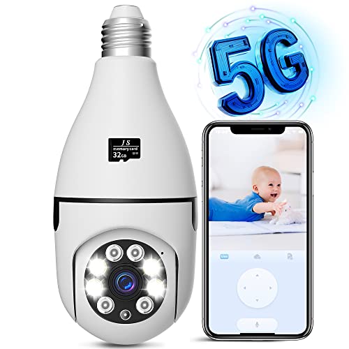 Light Bulb Security Camera Wireless Outdoor - 2.4GHz/5GHz WiFi 360 Surveillance Indoor Socket Security Camera Camera Real-time Motion Detection Alerts Two Way Talk Night Vision 32G SD Card Included