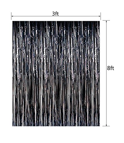 2 Packs 3ft x 8.3ft Black Metallic Tinsel Foil Fringe Curtains Photo Booth Props for Birthday Wedding Engagement Bridal Shower Baby Shower Bachelorette Holiday Celebration Party Decorations