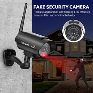 BNT Solar Powered Fake Security Camera, Bullet Dummy Security Camera Simulated Surveillance System with Realistic Red Flashing Light Sensor and Warning Sticker for Indoor/Outdoor(4Pack, Black)