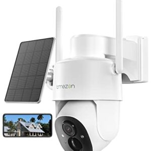 TMEZON Wireless Security Camera Outdoor, 2K Security Camera Wireless Solar Powered, PTZ WiFi Control, Color Night Vision with Pan Tilt 360° View