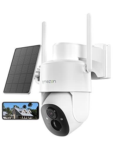 TMEZON Wireless Security Camera Outdoor, 2K Security Camera Wireless Solar Powered, PTZ WiFi Control, Color Night Vision with Pan Tilt 360° View