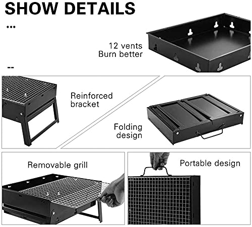 Charcoal Barbecue Grill Portable Folding BBQ Grill Barbecues Outdoor Charcoal Barbecue Desk Cooking for Picnic Garden Terrace Camping Travel Suitable for 3 to 5 People